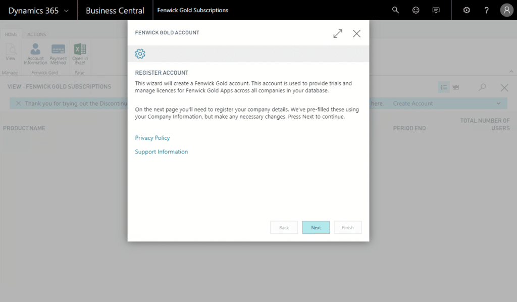 Fenwick Gold Account for Business Central - Fenwick