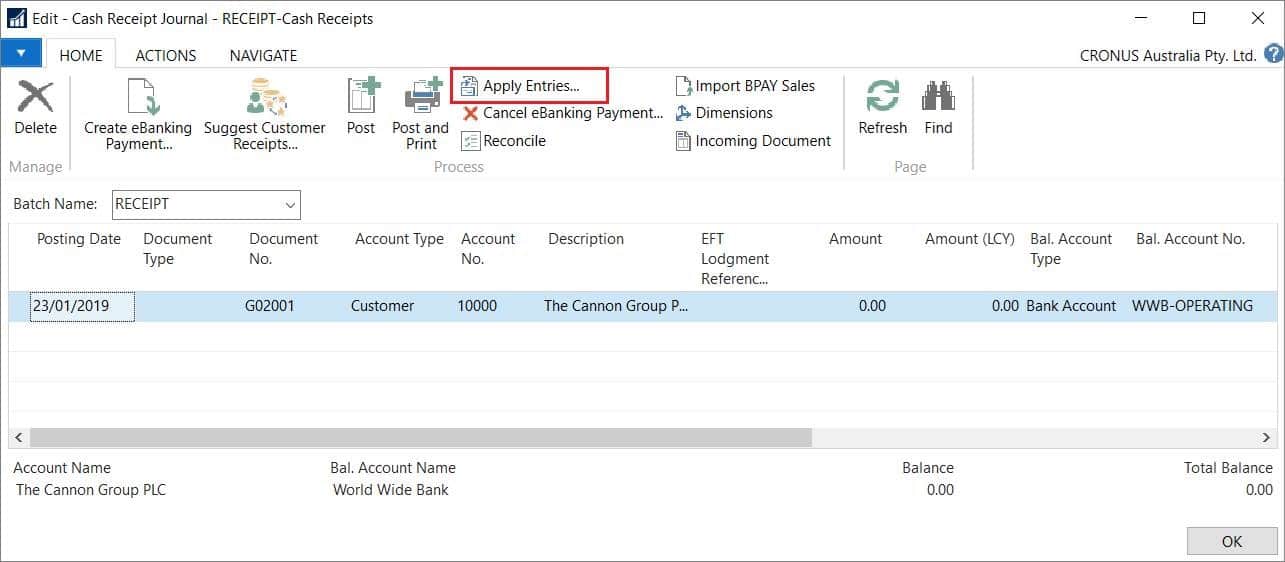 Using Payment Registration﻿ in Dynamics 365 Business Central - Fenwick