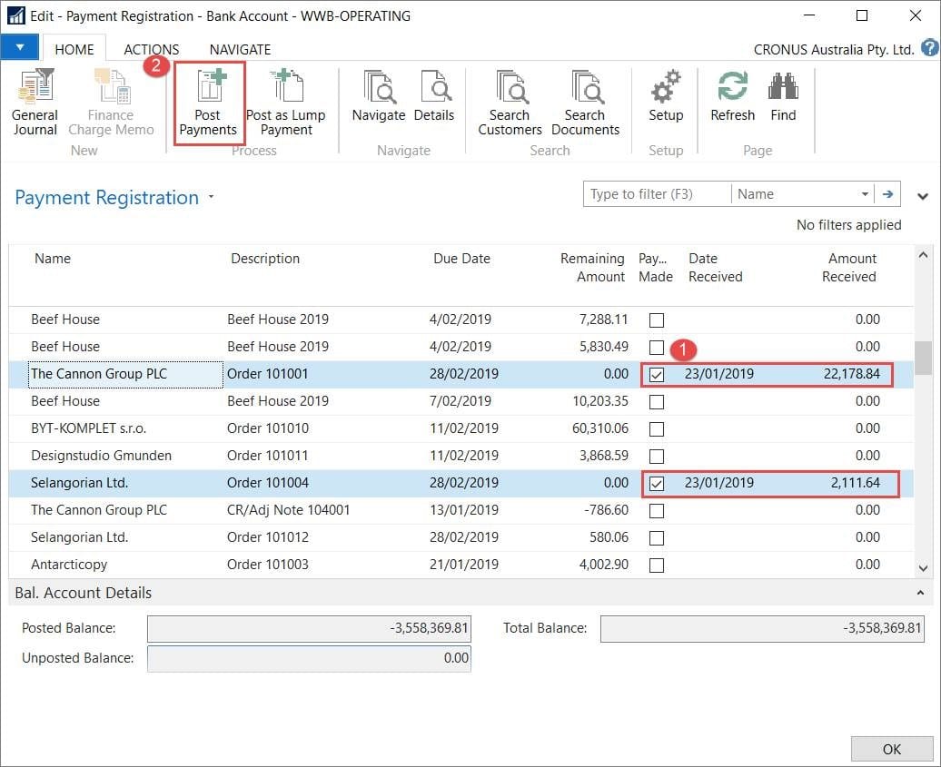 Using Payment Registration﻿ in Dynamics 365 Business Central - Fenwick