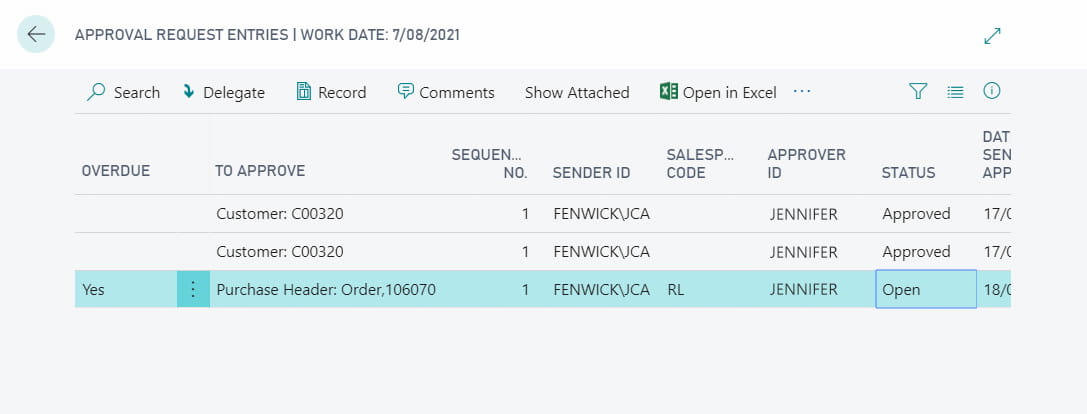 Delegating requests for approval in Business Central - Fenwick