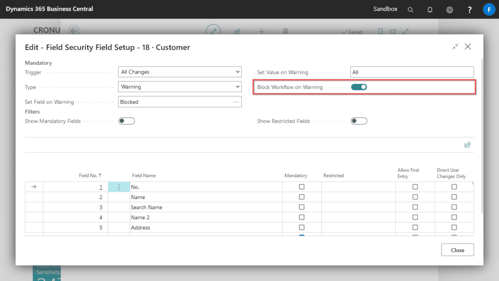 Setting mandatory fields - Fenwick