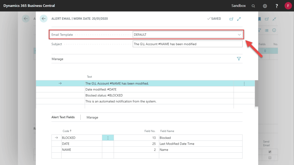 Creating the email template for an Alert - Fenwick