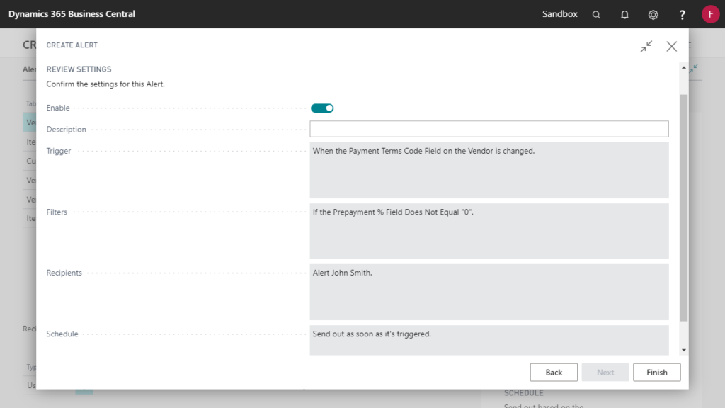 Example: Alerting when payment terms are changed on a vendor - Fenwick