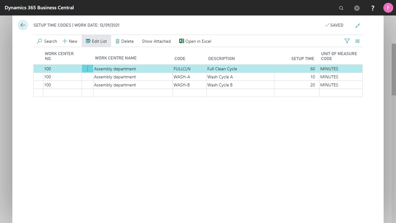 Using Setup Time Matrix - Fenwick