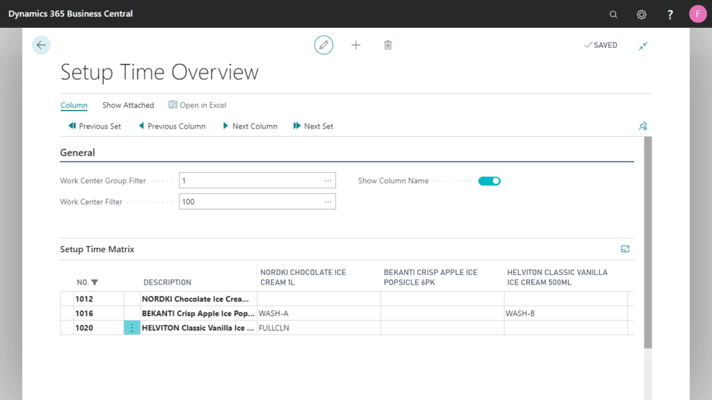 Using Setup Time Matrix - Fenwick
