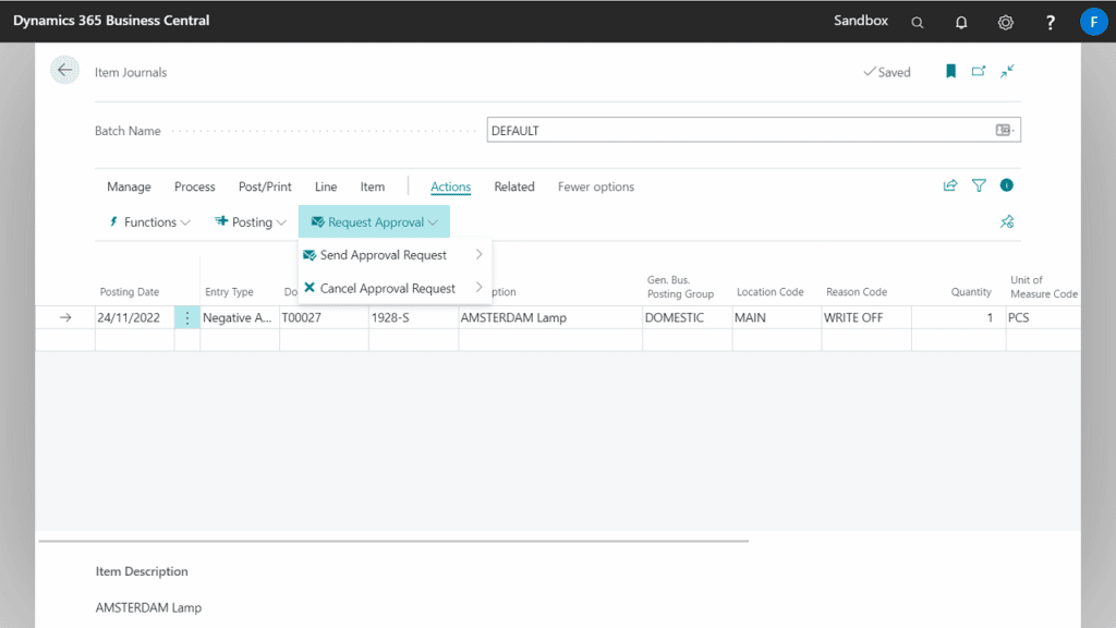 Item Journal Line & Batch Approvals - Fenwick