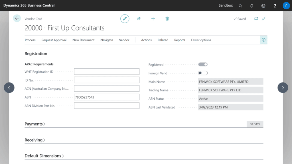 Validating the ABN on Vendors and Customer records - Fenwick