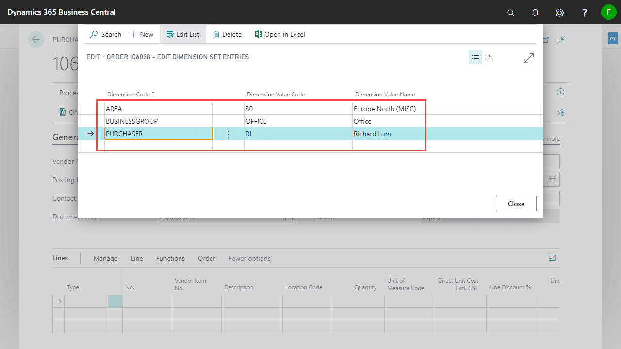 Example: Using Buy-from vendor dimensions - Fenwick
