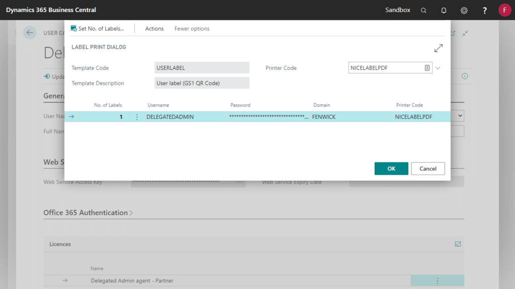 Printing a user label - Fenwick